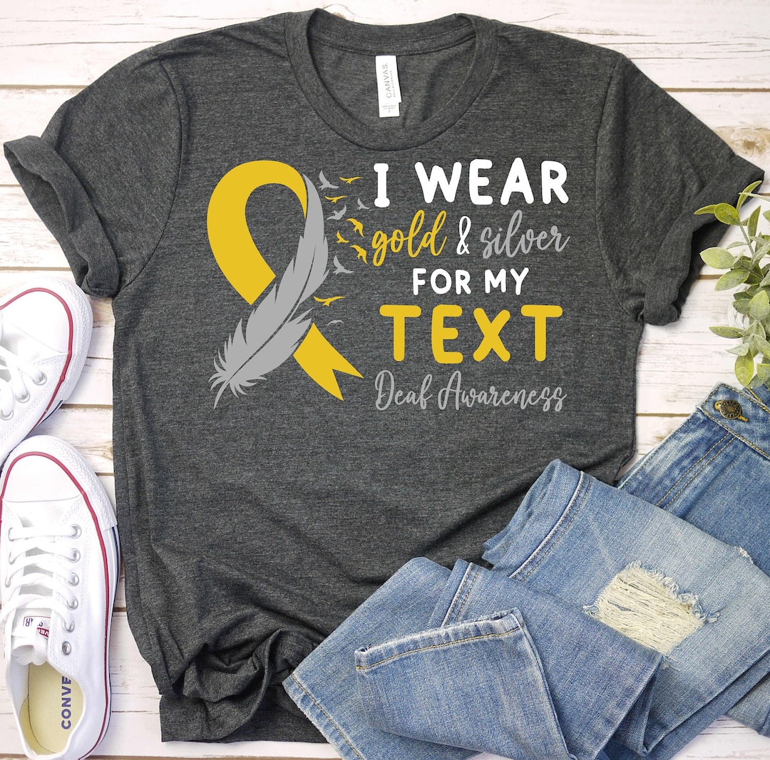 Custom Deaf Awareness Shirt,deaf Awareness Gold and Silver Ribbon Shirt ...