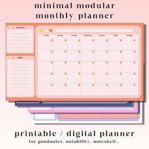 Printable Monthly Planner, Digital Monthly Calendar, Minimal Goodnotes ...