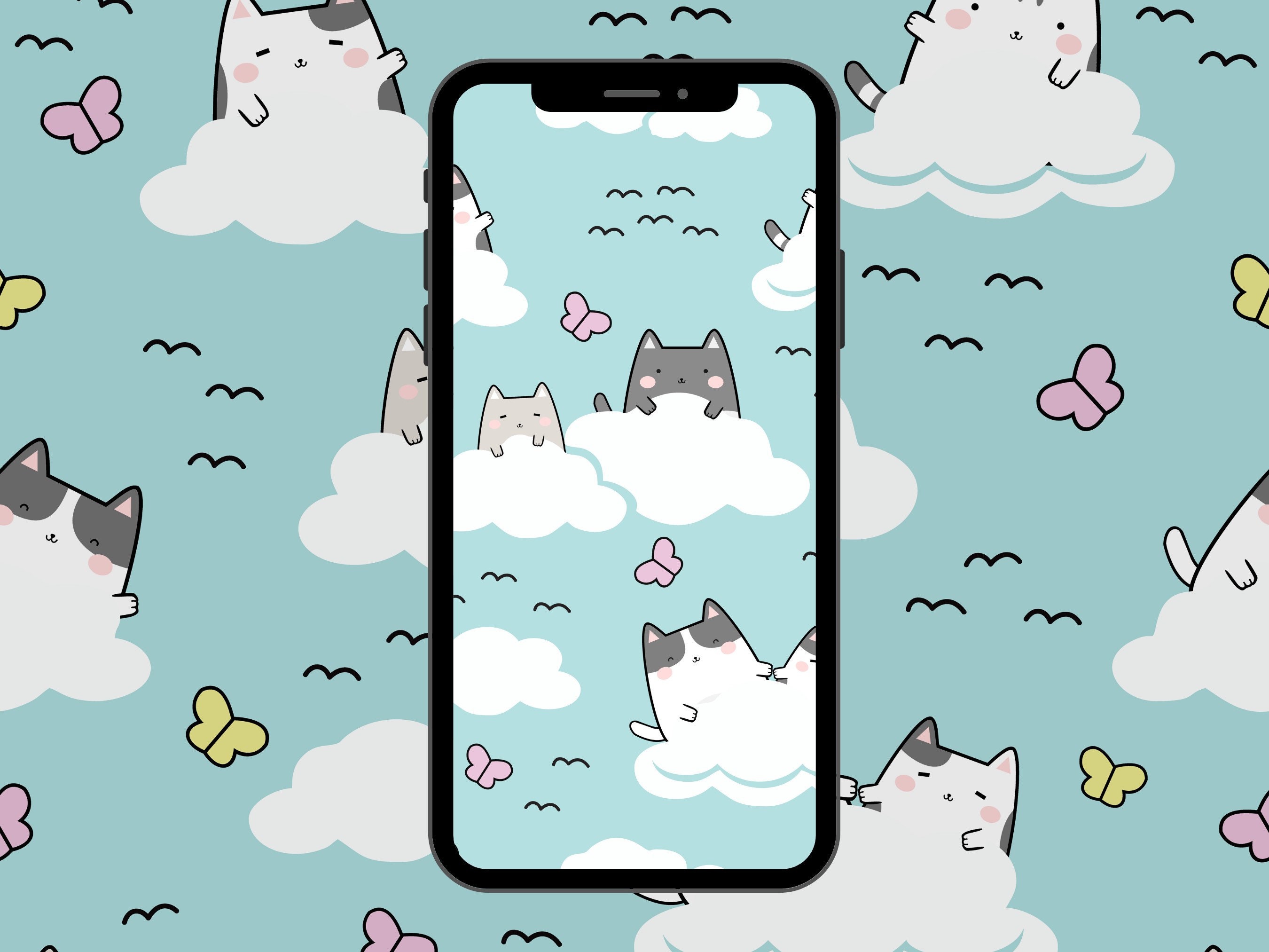 Kawaii Cat Phone Wallpaper Cute Cats Digital Art Background, Anime ...
