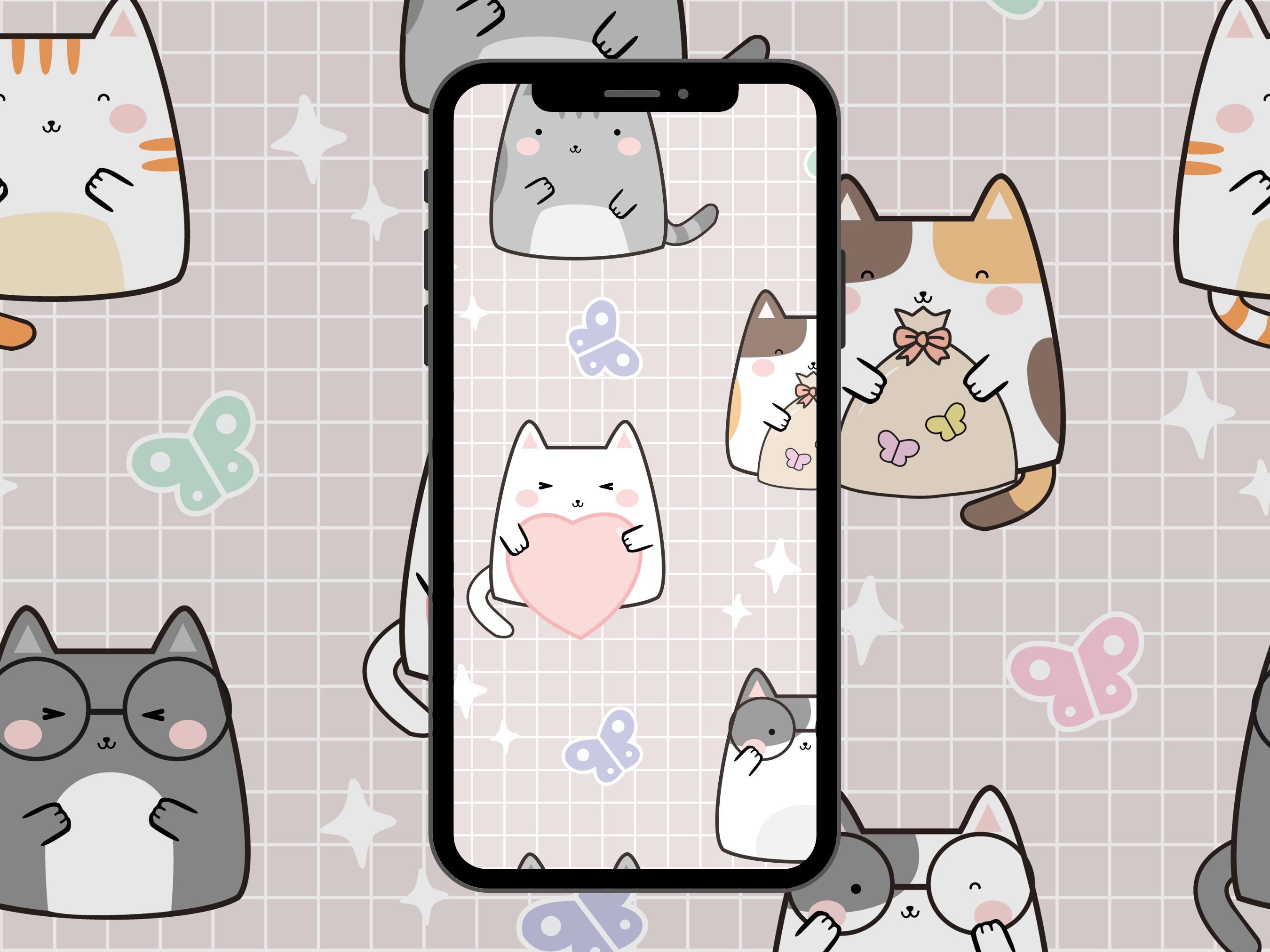 Kawaii Cat Phone Wallpaper Cute Cats Digital Art Background, Anime ...