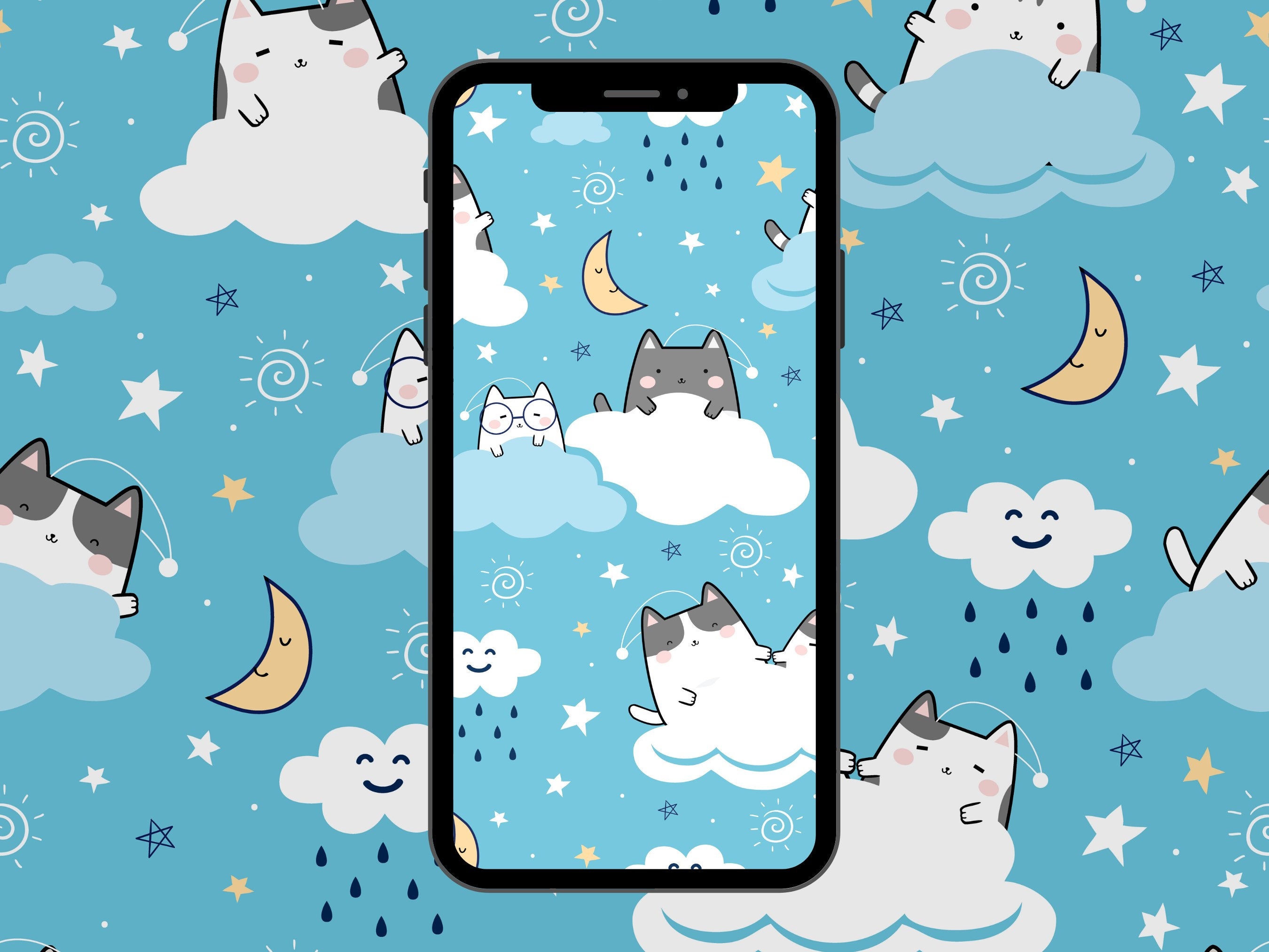 Kawaii Cat Phone Wallpaper | Cute Cats Digital Art Background, Anime ...