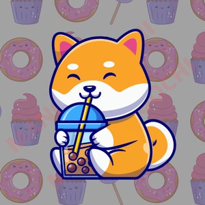 Boba Shiba Dog Svg, Anime SVG, Planner Stickers, Kawaii Art, Cartoon ...