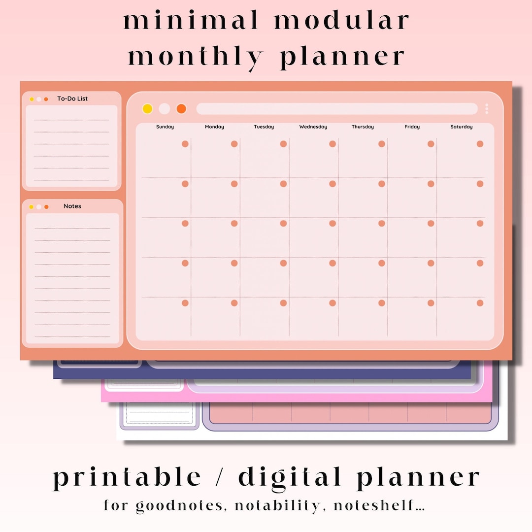Printable Monthly Planner, Digital Monthly Calendar, Minimal Goodnotes ...