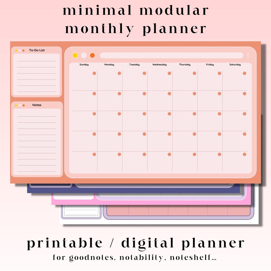 Printable Monthly Planner, Digital Monthly Calendar, Minimal Goodnotes ...