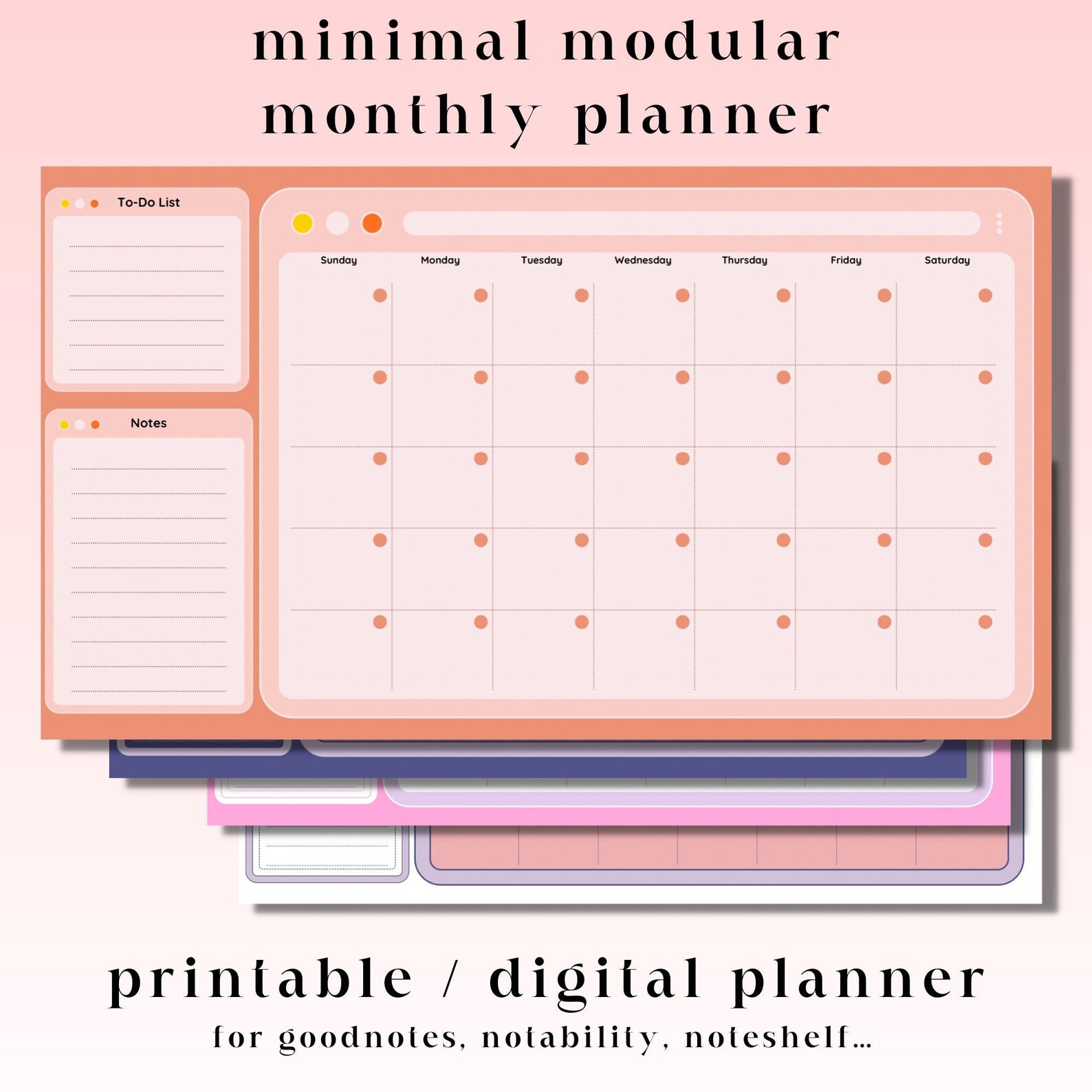 Printable Monthly Planner, Digital Monthly Calendar, Minimal Goodnotes ...