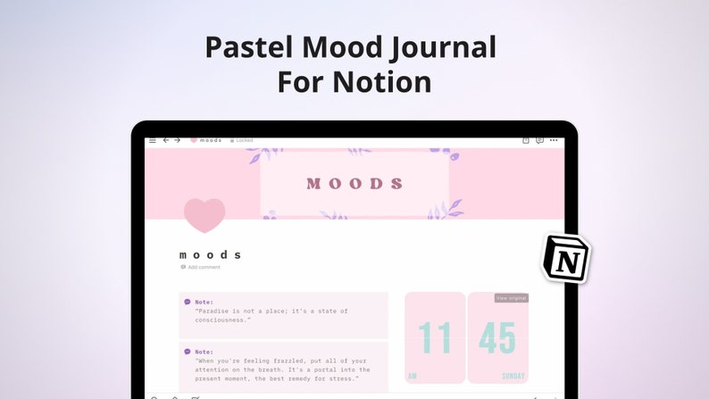 Mood Journal Notion Template Daily Mood Tracker Kawaii - Etsy