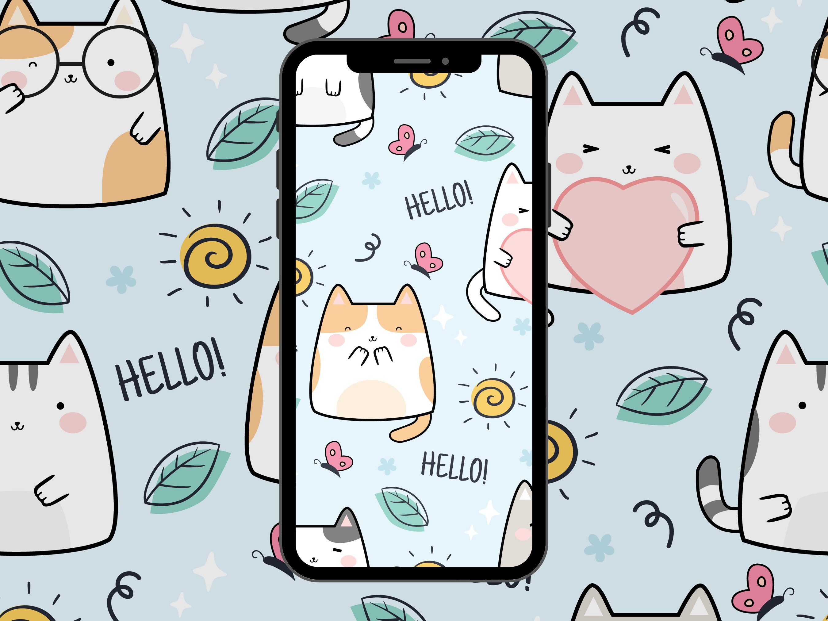 Kawaii Cat Phone Wallpaper Cute Cats Digital Art Background, Anime ...