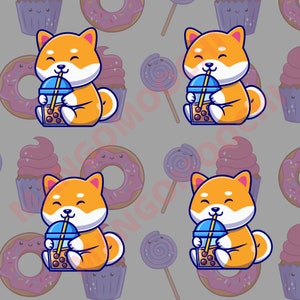 Boba Shiba Dog Svg, Anime SVG, Planner Stickers, Kawaii Art, Cartoon ...