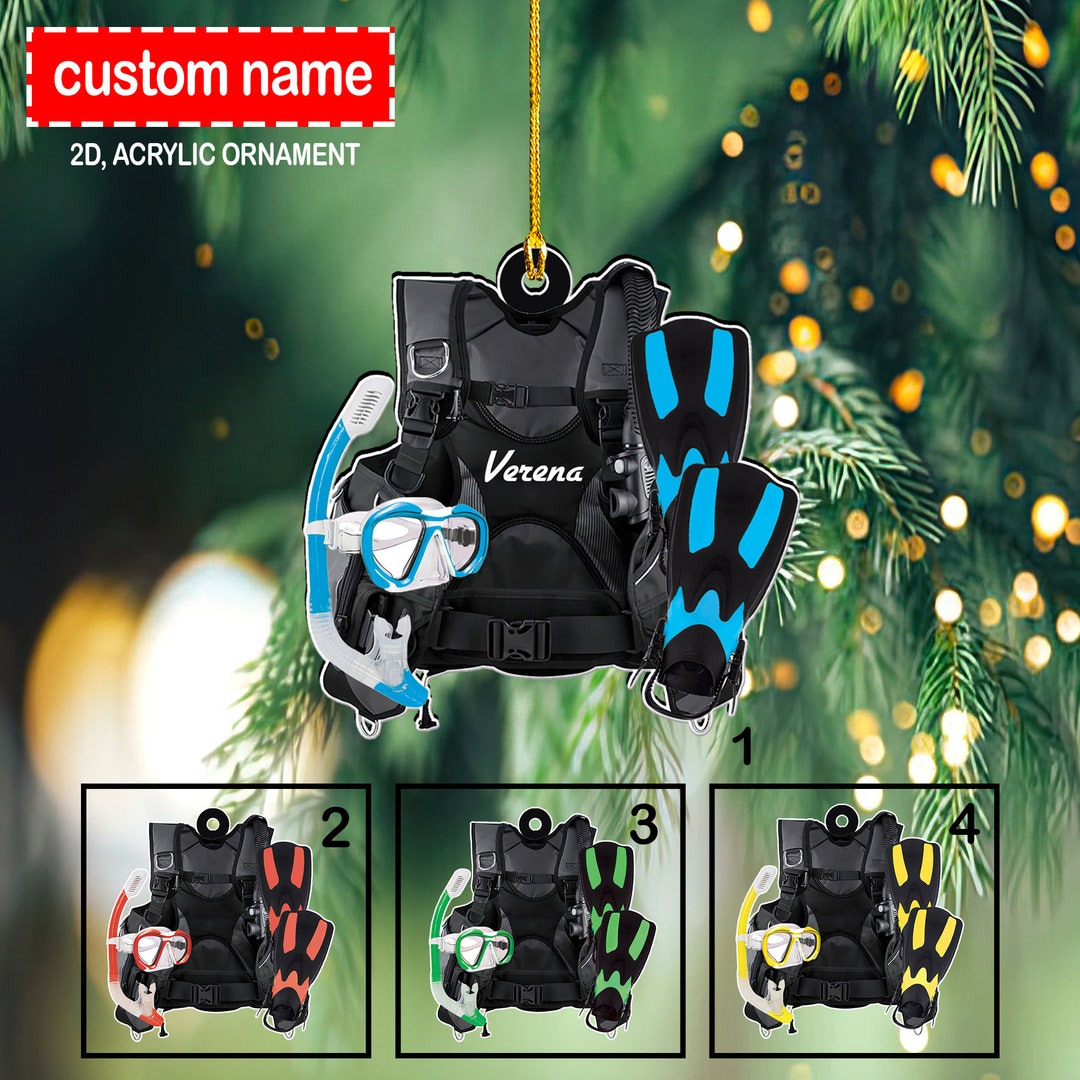 Scuba Diving Gear Custom 2D Ornament, Scuba Diving Christmas Ornament ...