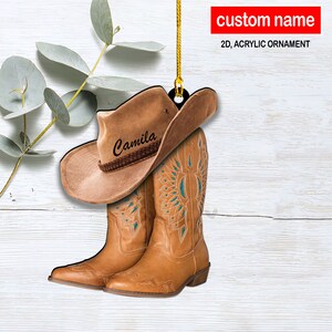Cowboy Boots and Hat Personalized Ornament, 2D Acrylic Christmas ...