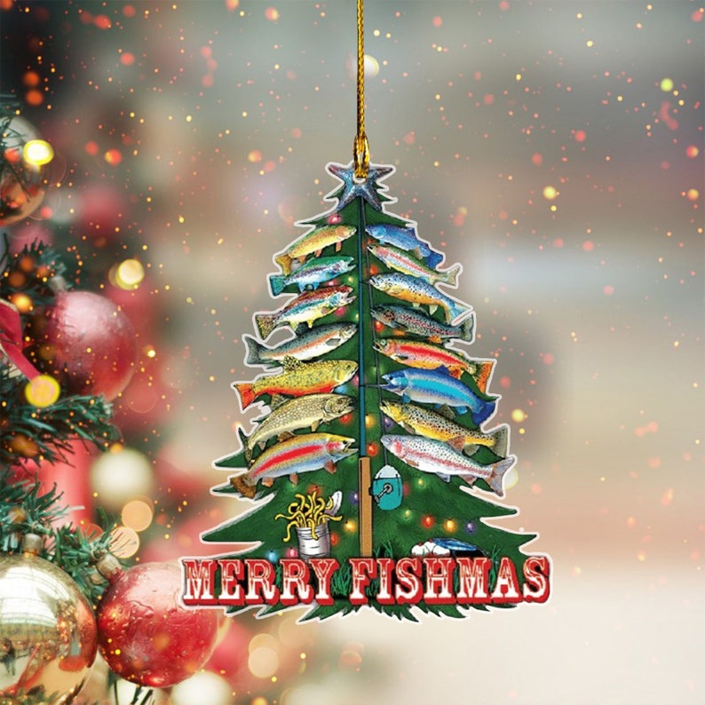 Merry Fishmas Tree Ornament, Fishing Christmas Ornament, Fishing ...
