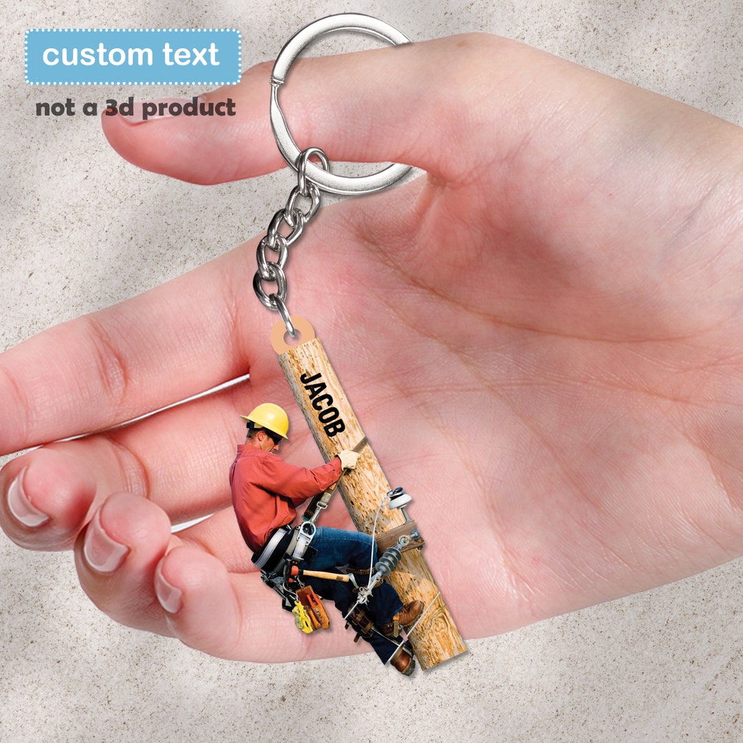 Lineman Custom Keychain, Lineman 2D Acrylic Keychain, Gift for Lineman ...
