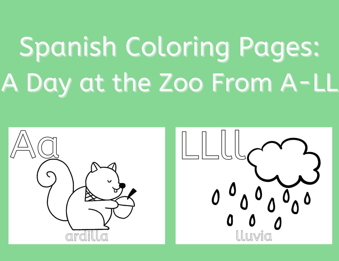Spanish Alphabet Coloring Pages- A Day at the Zoo - Etsy