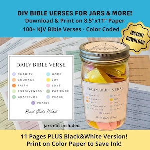 Printable DIY Bible Verses in a Jar 11 Topics 100+ KJV Scriptures Color ...