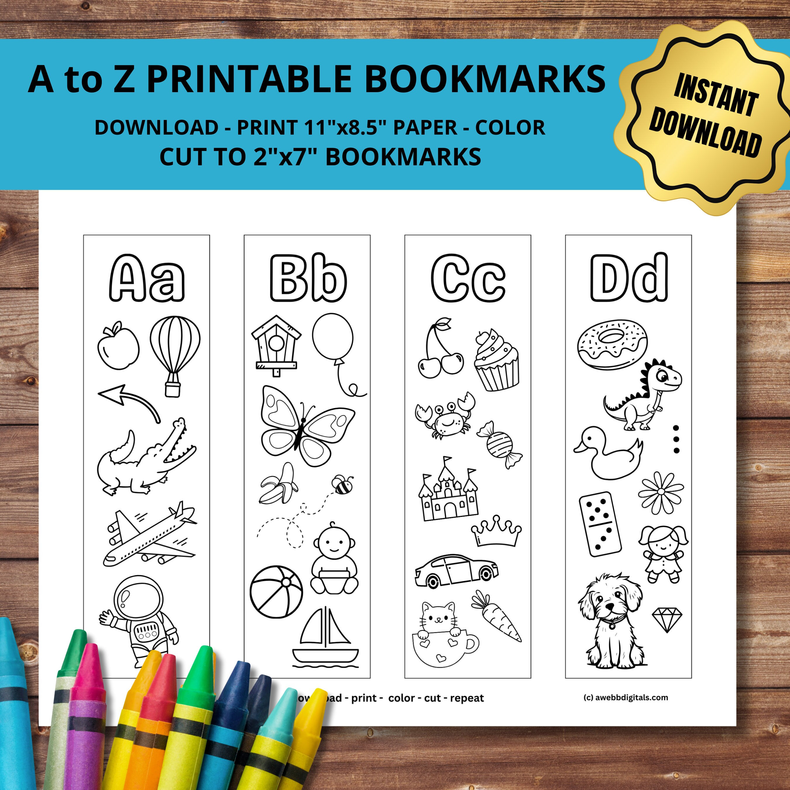A to Z Alphabet Printable Bookmarks Coloring Pages Educational ...