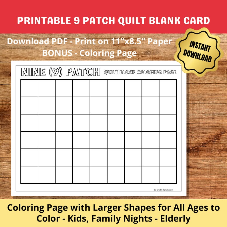 Printable 9 Patch Quilting Block Bundle Color & Black and White ...