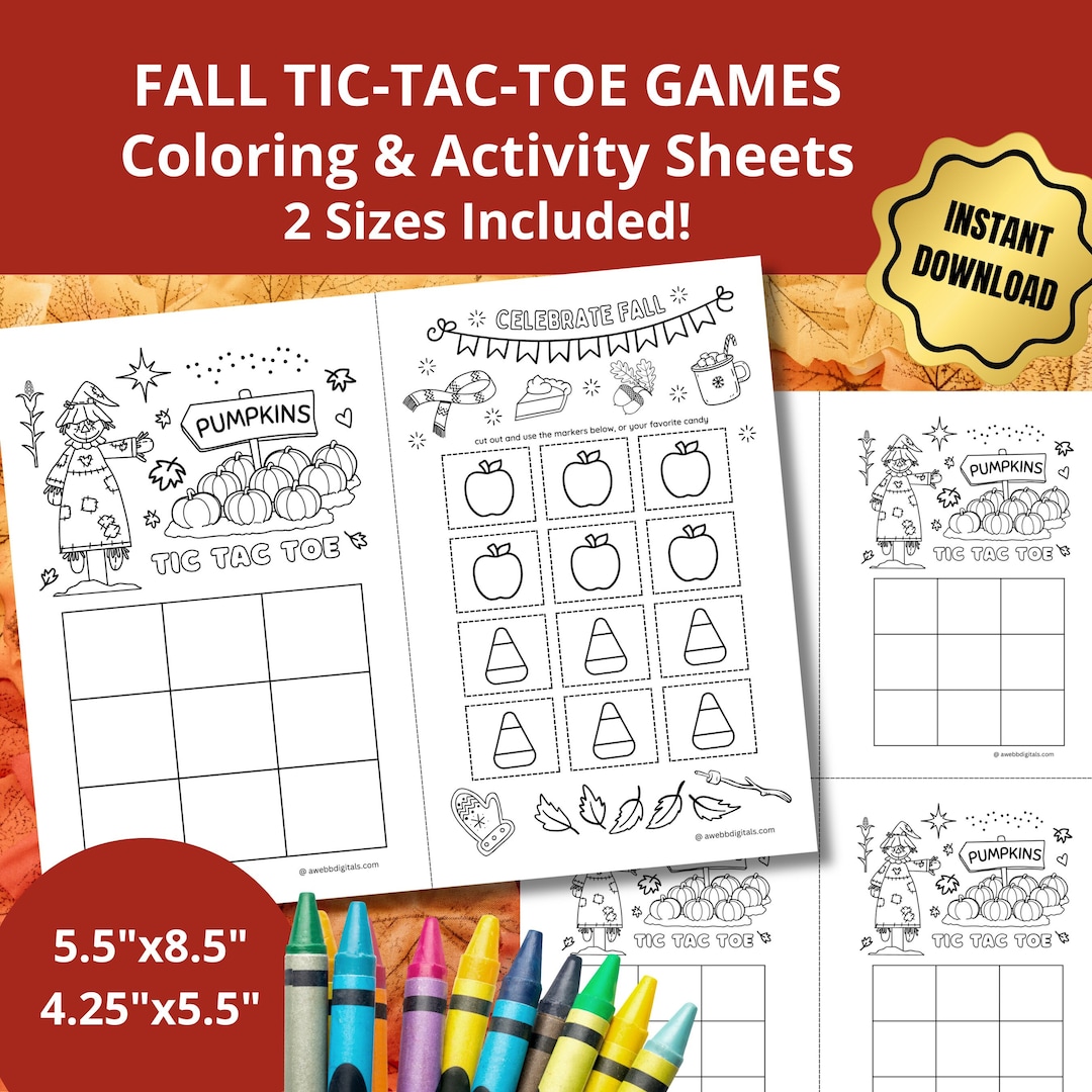 Printable Fall Tic Tac Toe Game Coloring Page Activity Pages to ...
