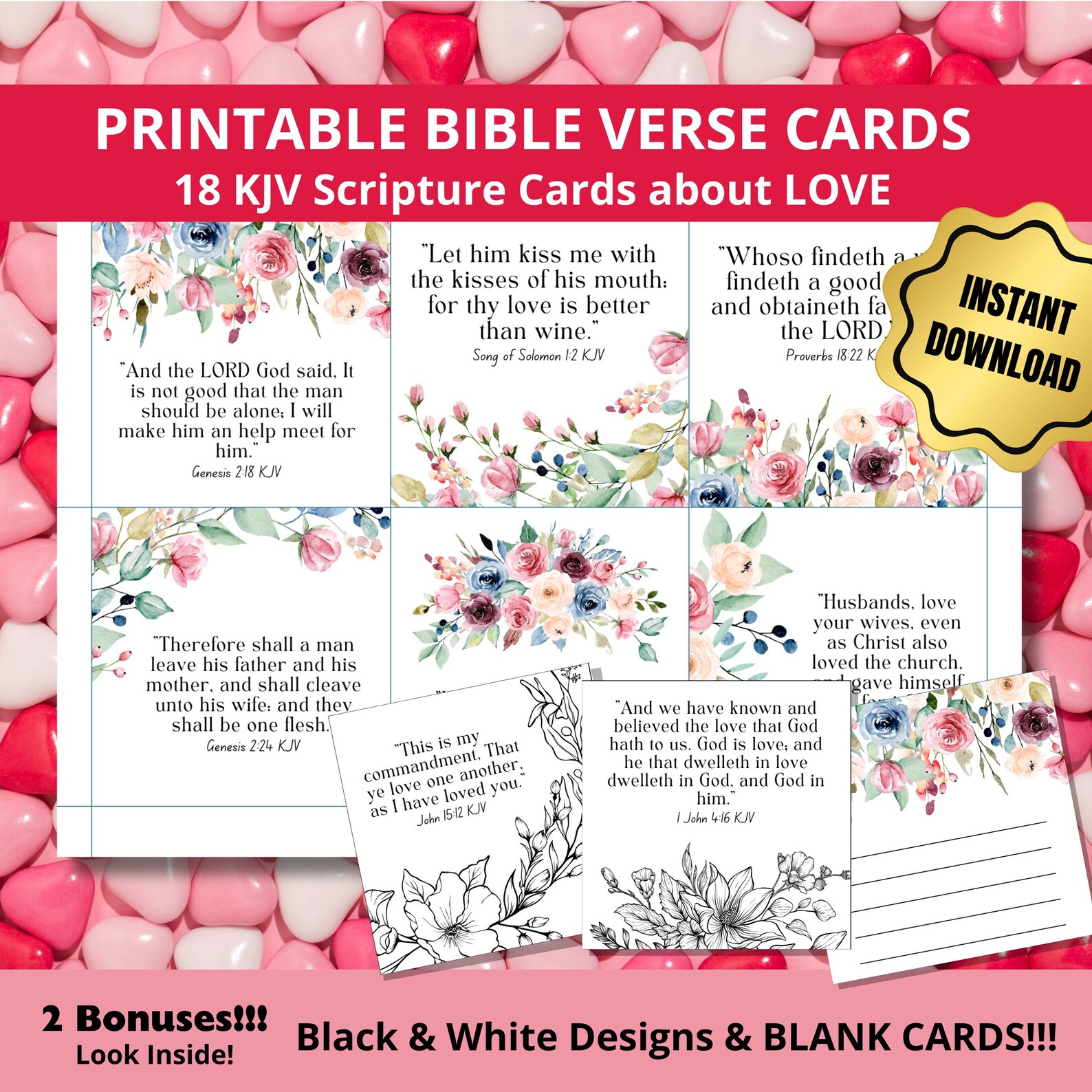 Christian Printable KJV Scripture Bible Verse Cards About Love Romance ...