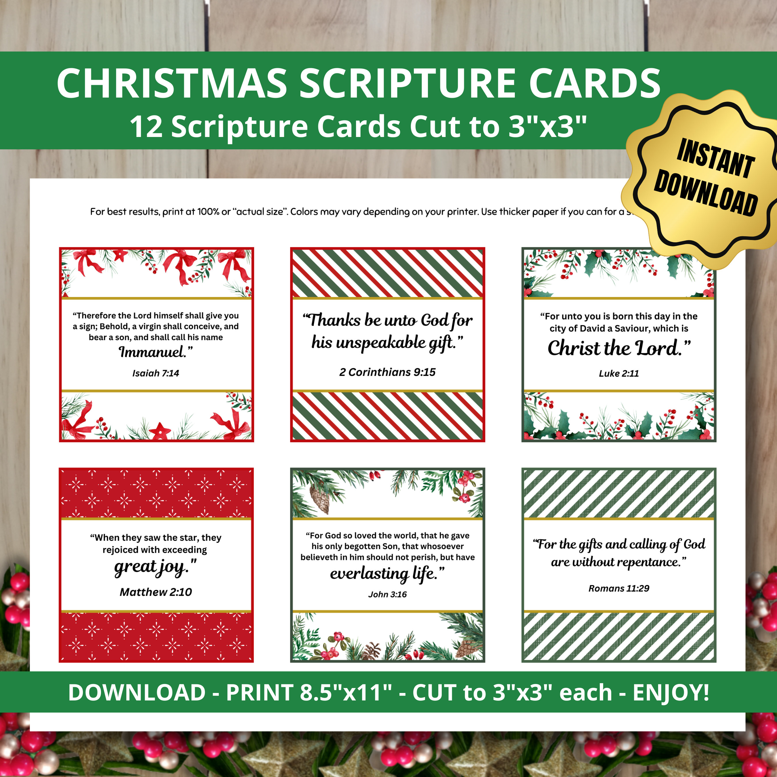 Printable Christmas Scripture Cards Bonus Blank Cards Christmas Word ...