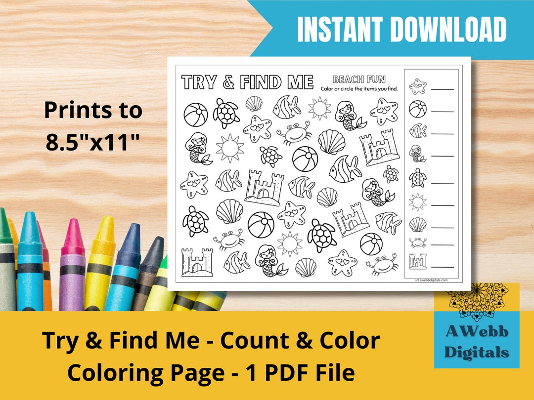 Try and Find Me Count and Color Coloring Page for Kids and Adults, Find ...