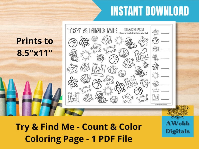 Try and Find Me Count and Color Coloring Page for Kids and Adults, Find ...