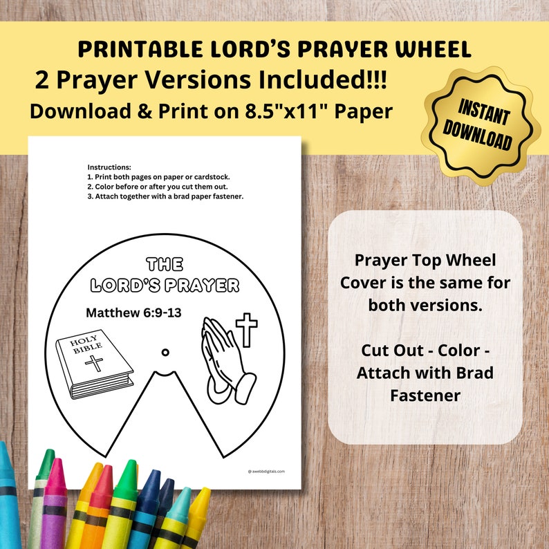 The Lord's Prayer Coloring Spinning Wheel Printable Bible Verse Sunday ...