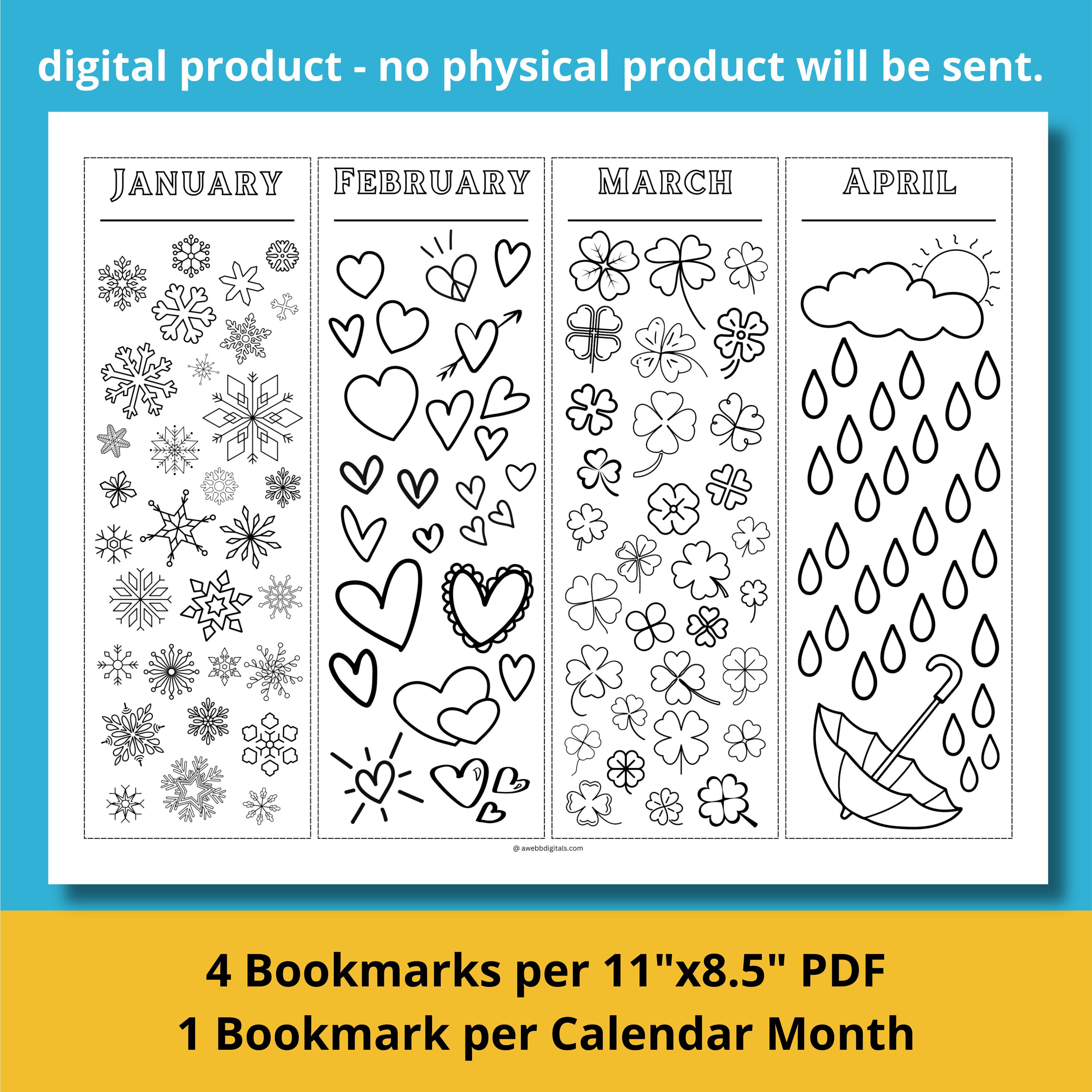 12 Monthly Coloring Tracker Printable Bookmark Designs | Bookmark ...