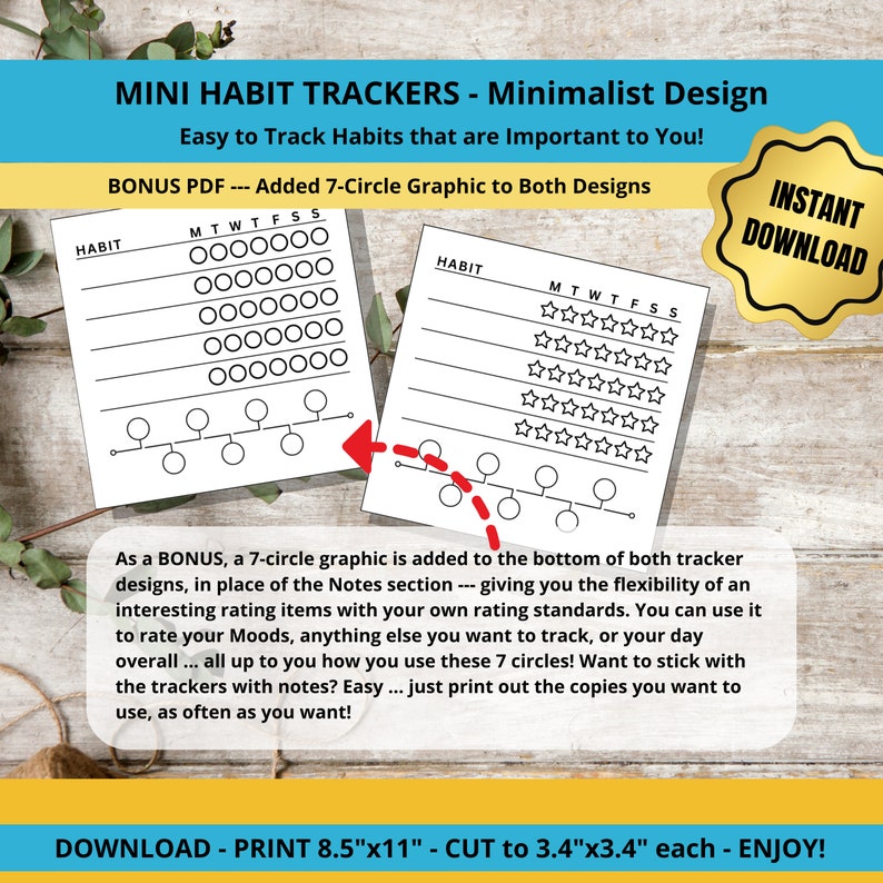 Printable Habit Tracker Index Cards Mini 3.4x3.4 Inches Weekly Daily ...
