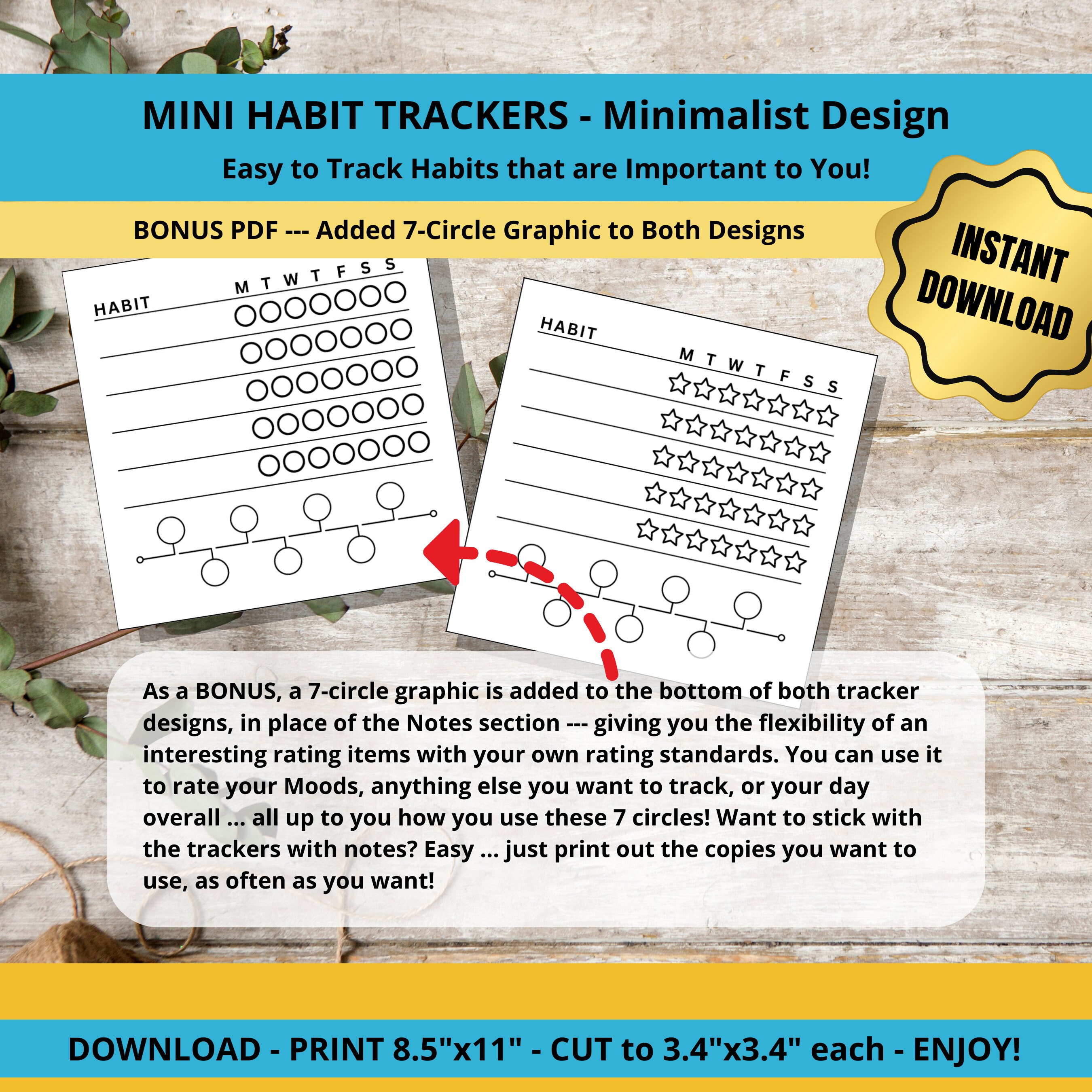 Printable Habit Tracker Index Cards Mini 3.4x3.4 Inches Weekly Daily ...