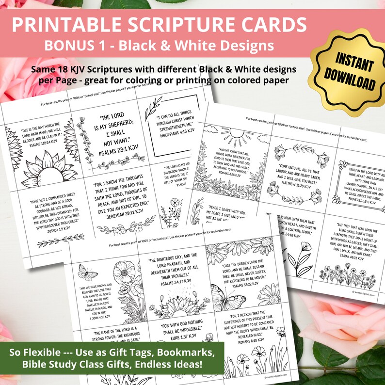 Christian Printable KJV Scripture Bible Verse Cards for Women Teens ...