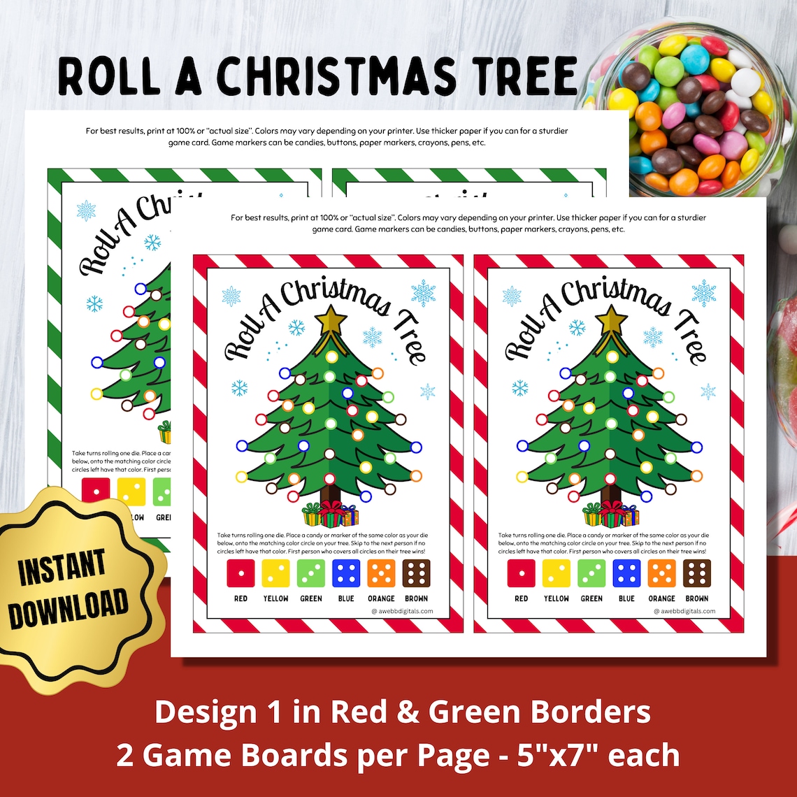 Printable Christmas Dice Game Bundle for Kids Roll a Christmas Tree ...