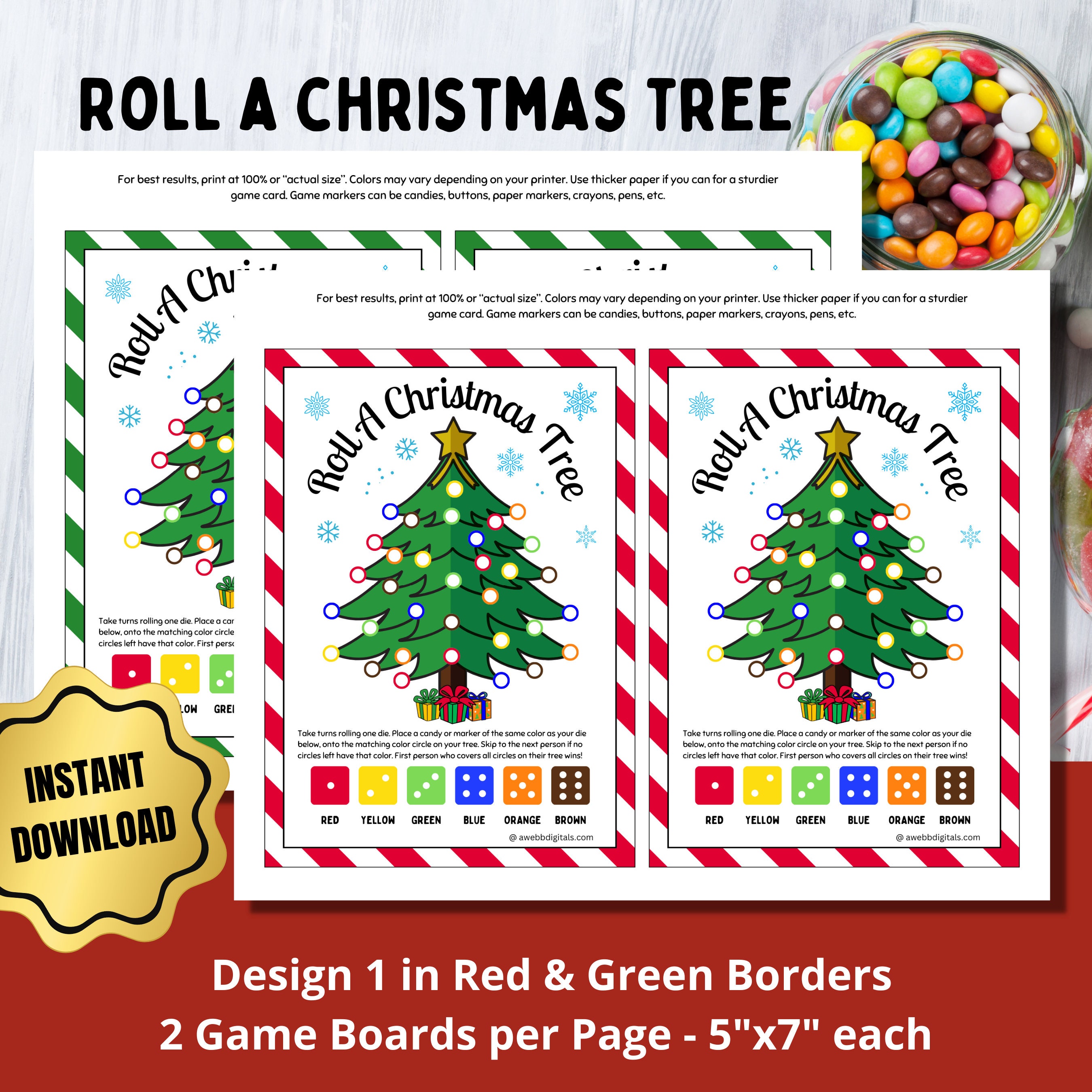 Printable Christmas Dice Game Bundle for Kids Roll a Christmas Tree ...