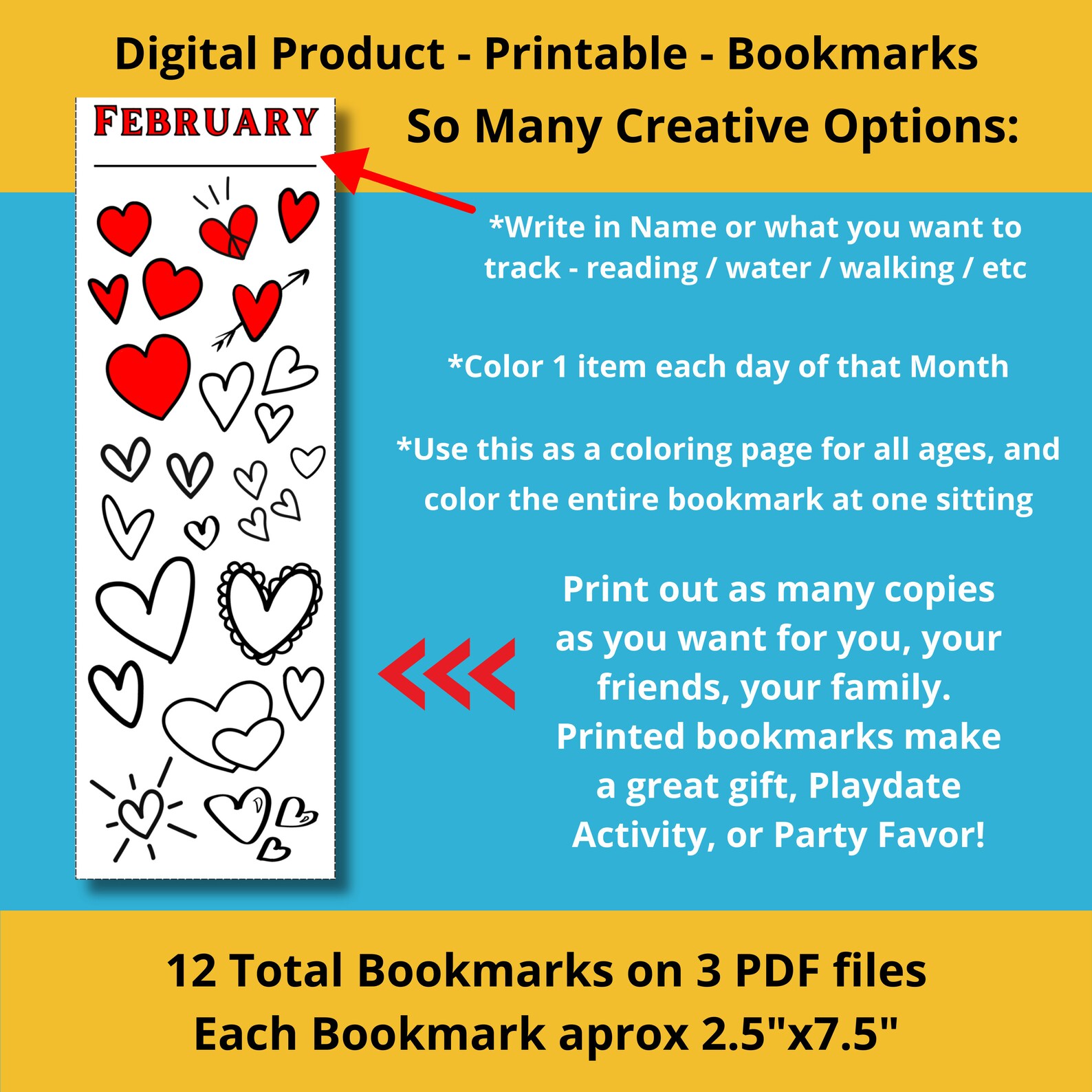 Printable Monthly Coloring Bookmark Tracker - Etsy