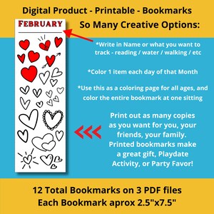 12 Monthly Coloring Tracker Printable Bookmark Designs | Bookmark ...