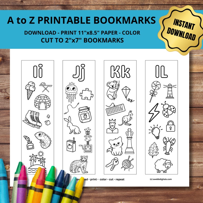 A to Z Alphabet Printable Bookmarks Coloring Pages Educational ...