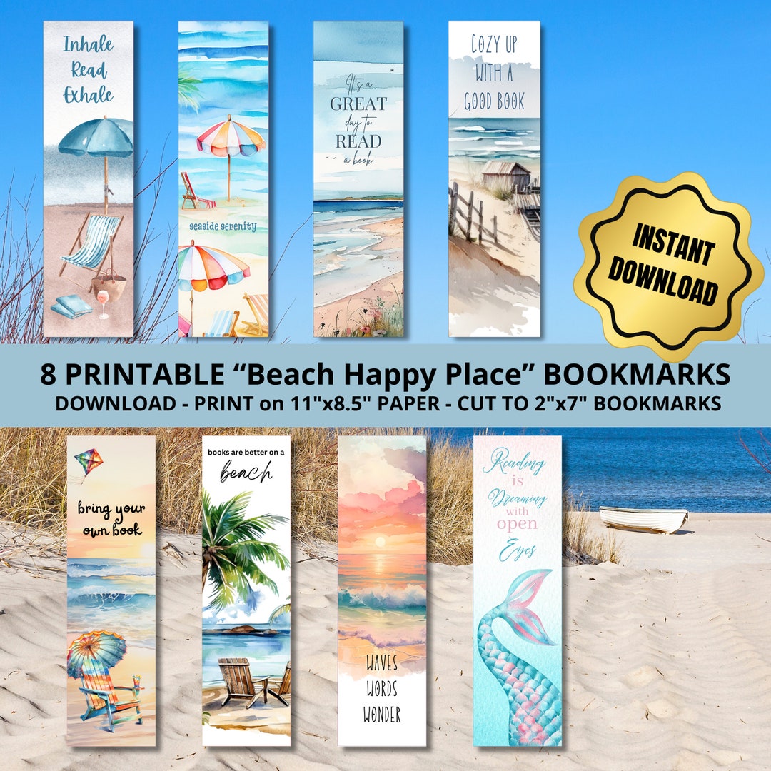 Printable Beach Happy Place Bookmarks Set of 8 Instant Download Prints ...