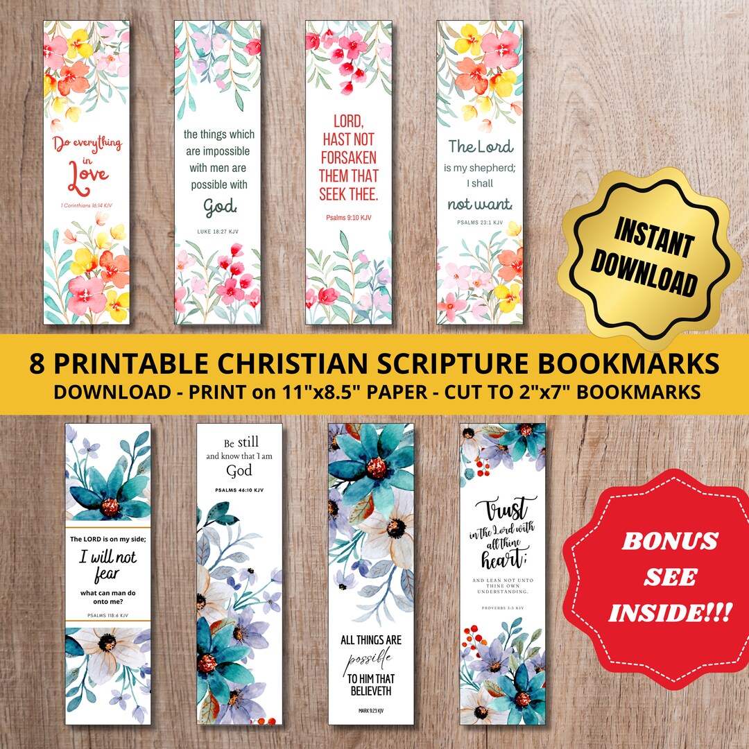 Christian Scripture Printable 8 Bookmarks Watercolor Floral 2x7 ...