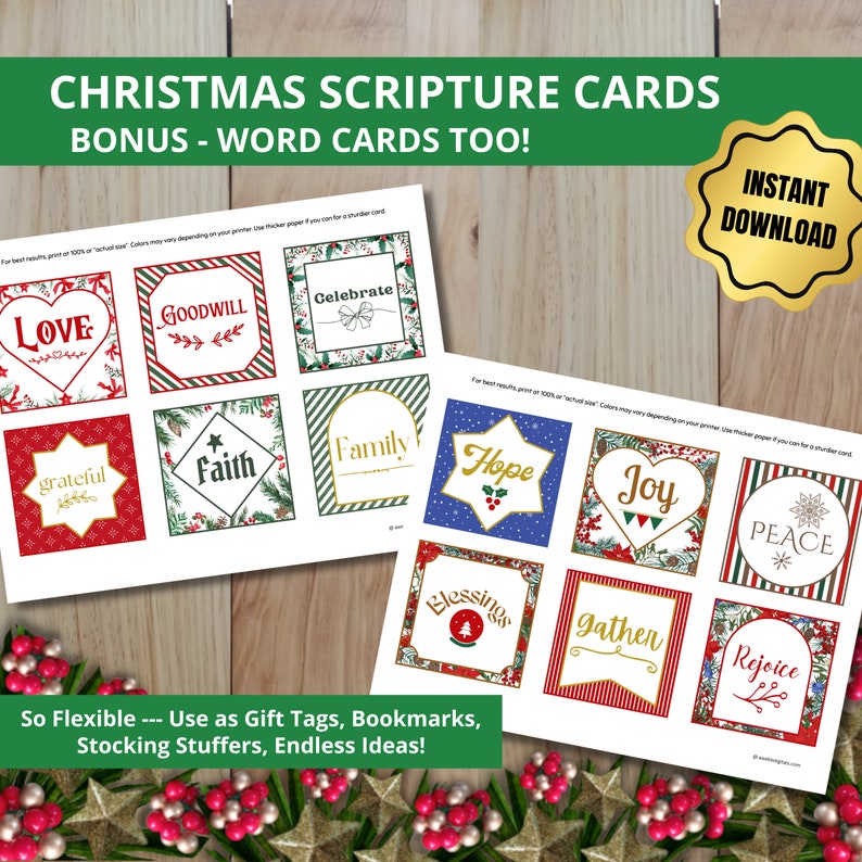 Printable Christmas Scripture Cards Bonus Blank Cards Christmas Word ...
