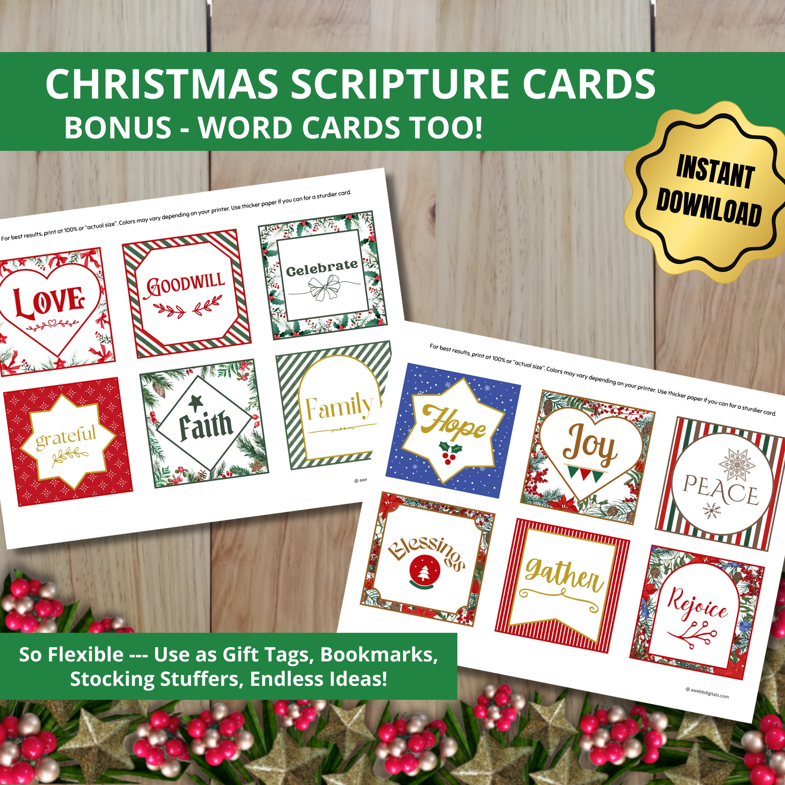 Printable Christmas Scripture Cards Bonus Blank Cards Christmas Word ...