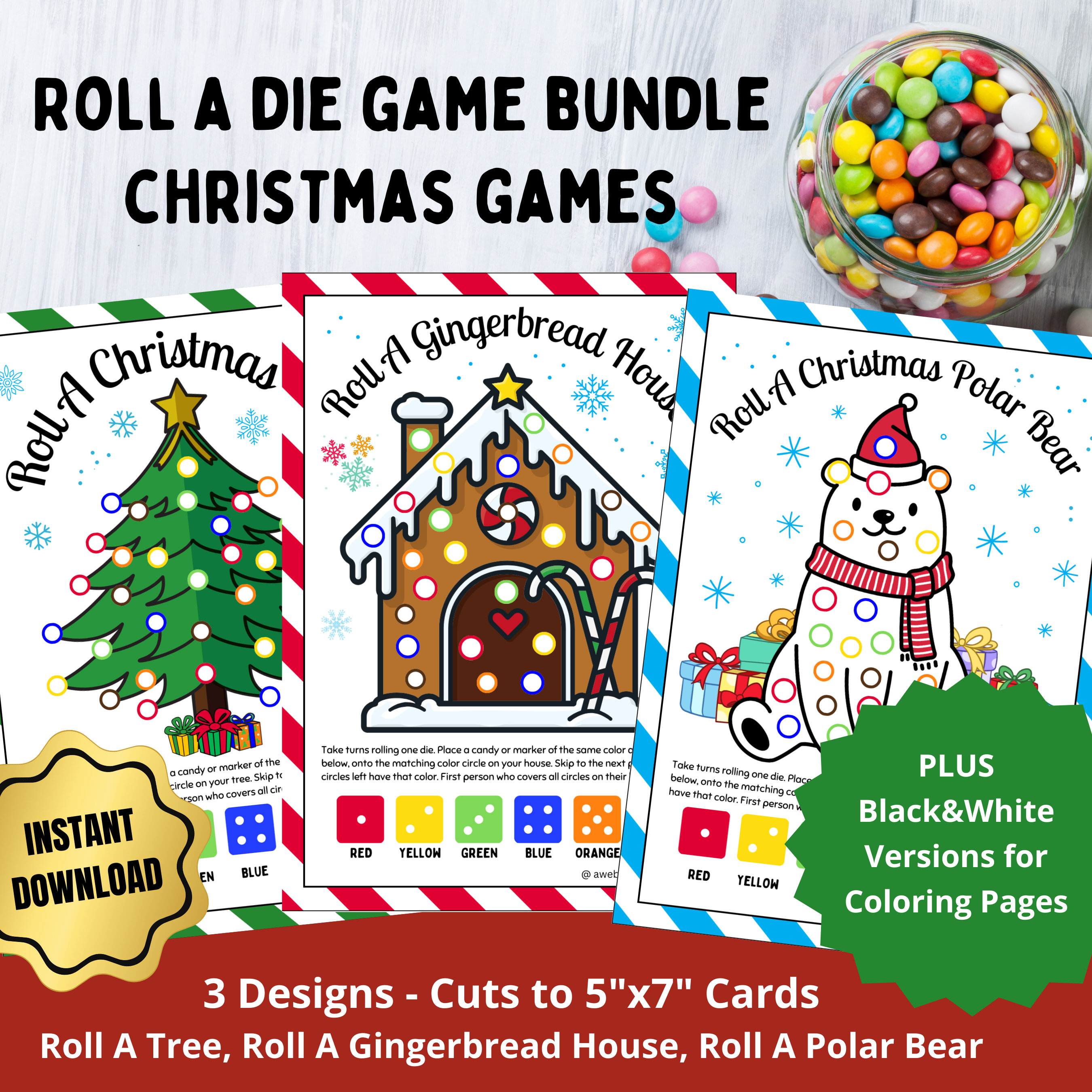 Printable Christmas Dice Game Bundle for Kids Roll a Christmas Tree ...