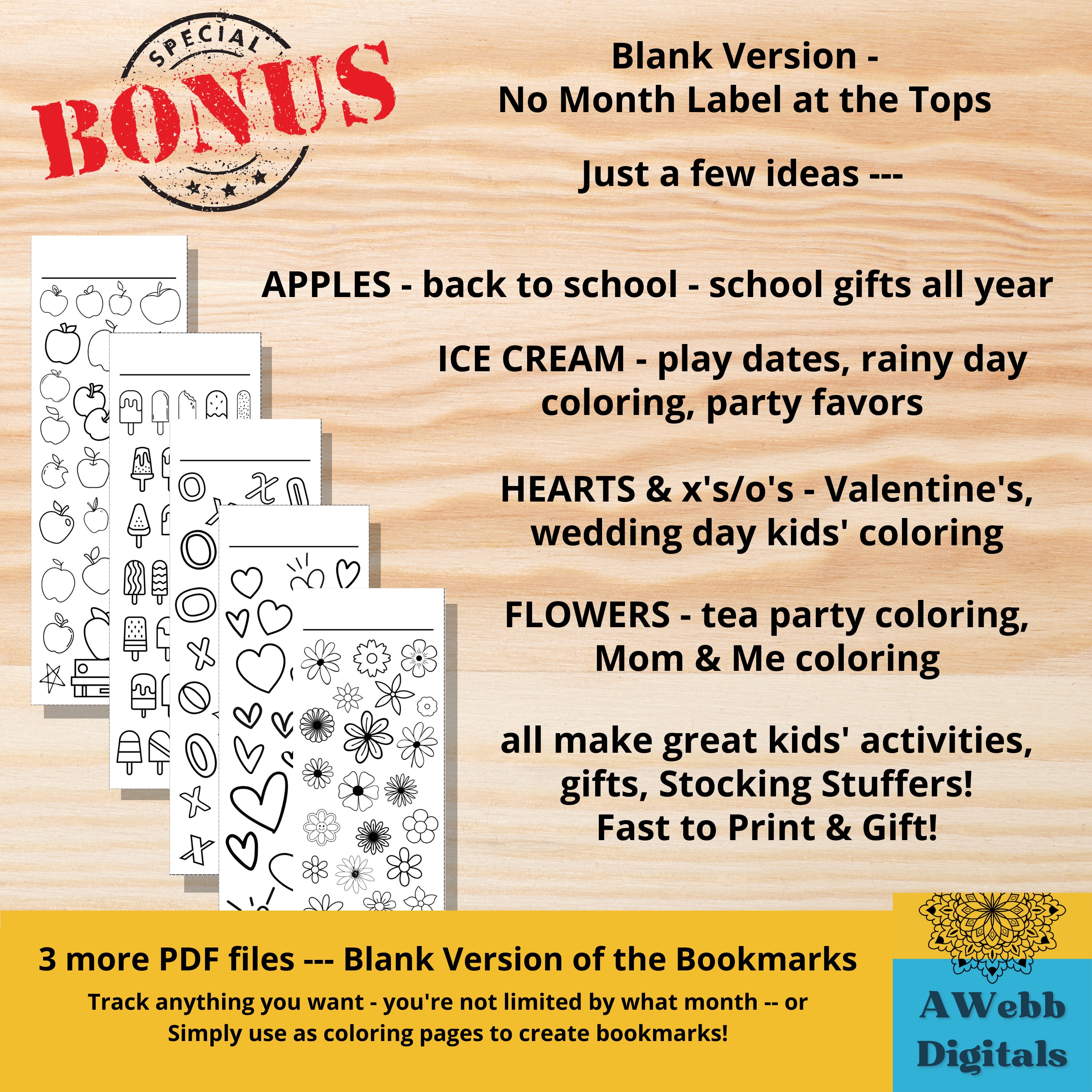 12 Monthly Coloring Tracker Printable Bookmark Designs | Bookmark ...