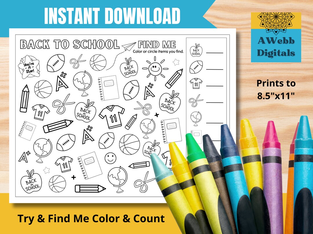 Back to School Try and Find Me Counting and Coloring Page - Etsy