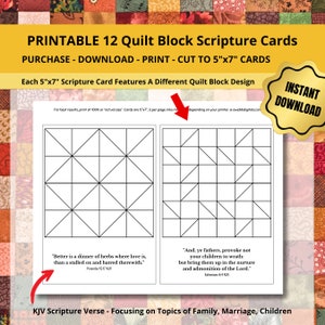 Printable Quilt Block Coloring Pages and Scripture Cards 5"x7" Bonus 3 ...
