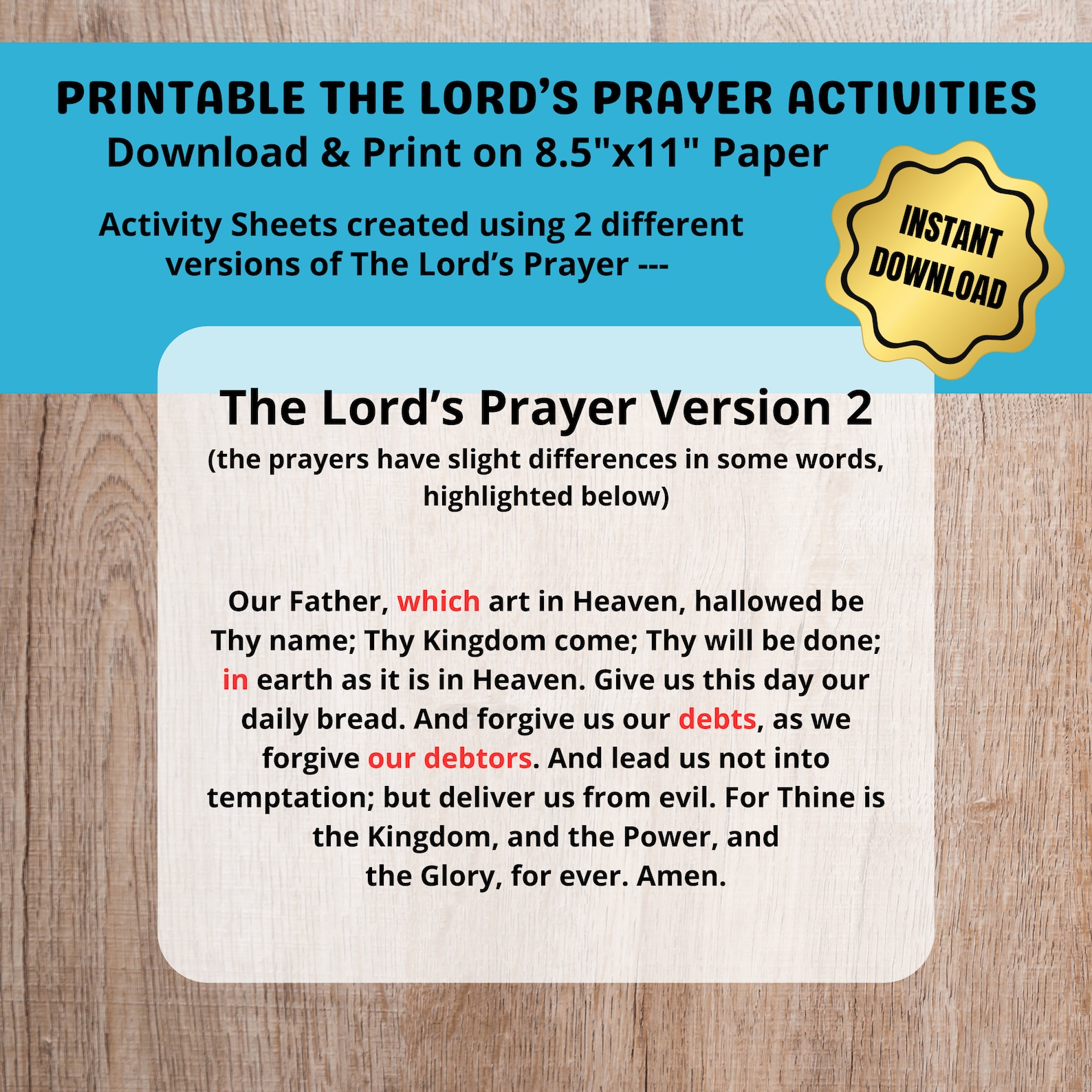 Printable the Lord's Prayer Activity Sunday School Bible Verse Kid ...