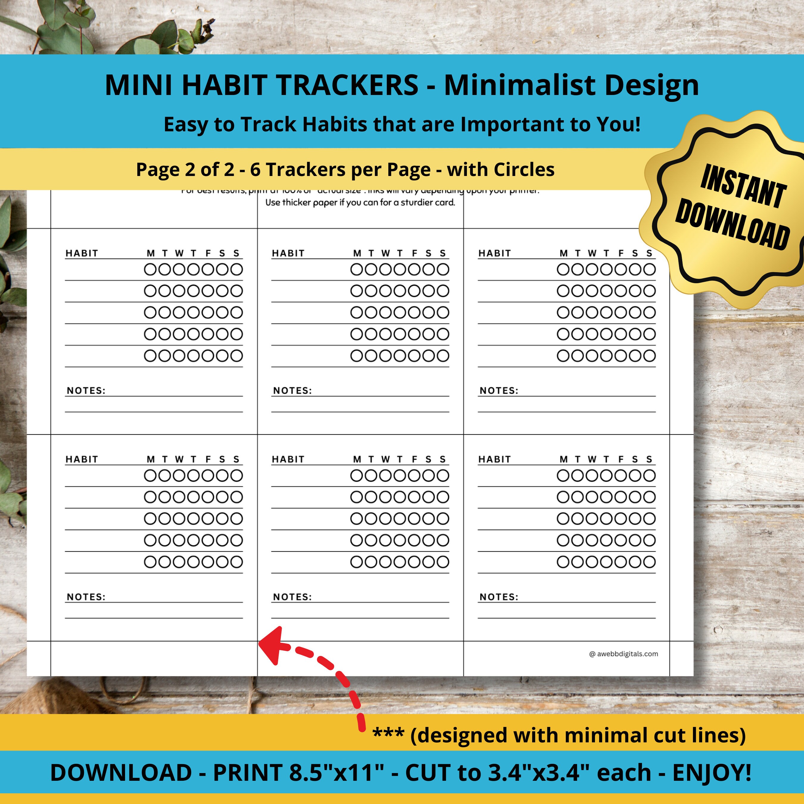 Printable Habit Tracker Index Cards Mini 3.4x3.4 Inches Weekly Daily ...