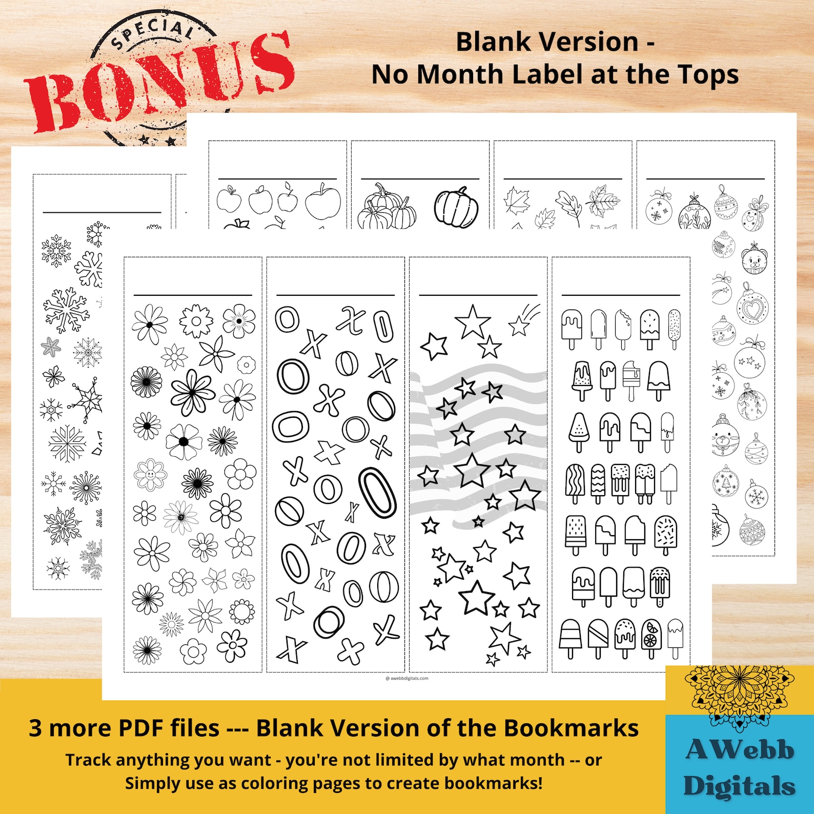 12 Monthly Coloring Tracker Printable Bookmark Designs | Bookmark ...