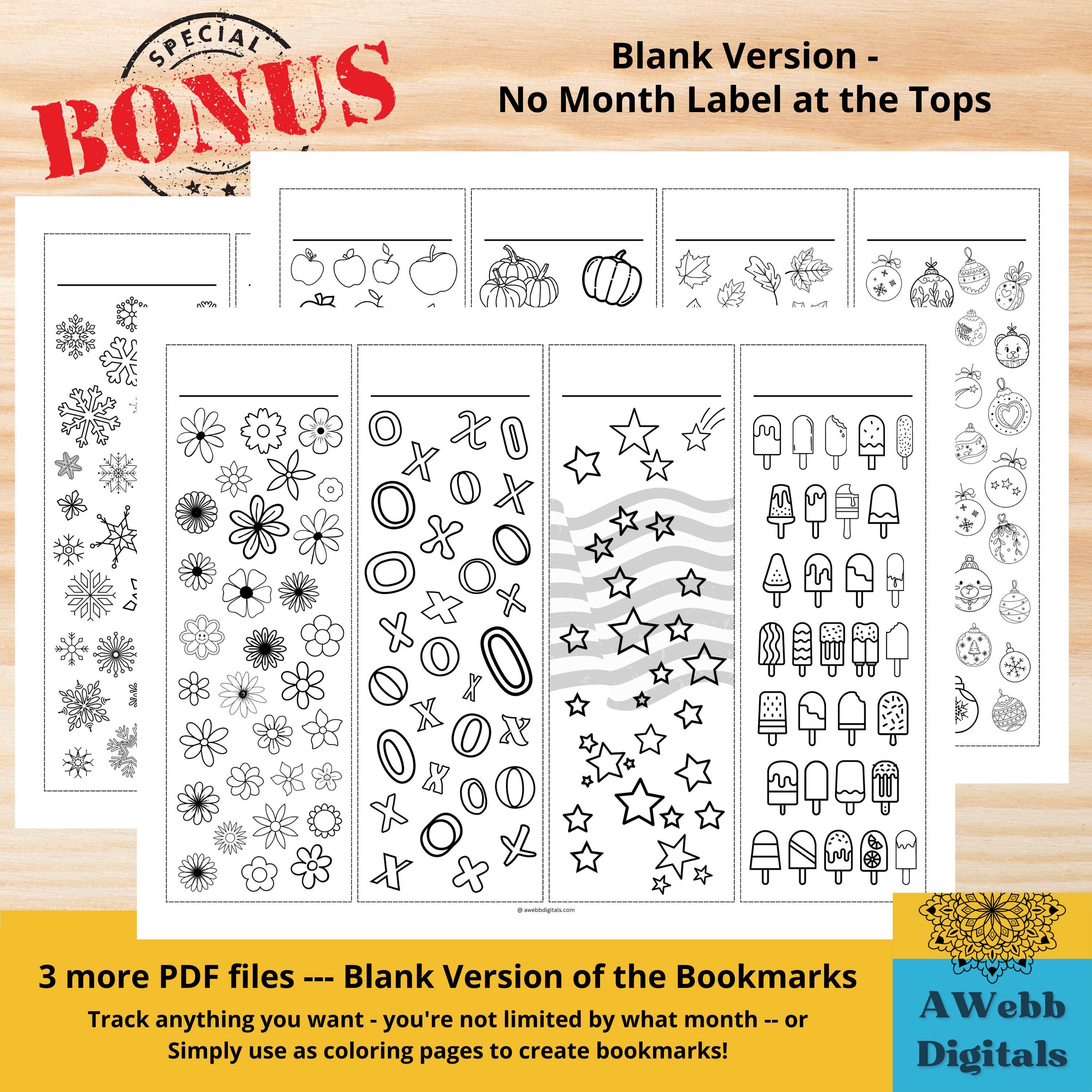 12 Monthly Coloring Tracker Printable Bookmark Designs | Bookmark ...