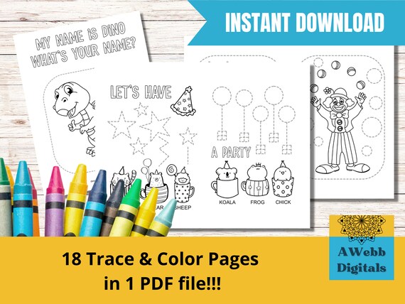 Printable Tracing and Coloring Sheets PDF for - Etsy