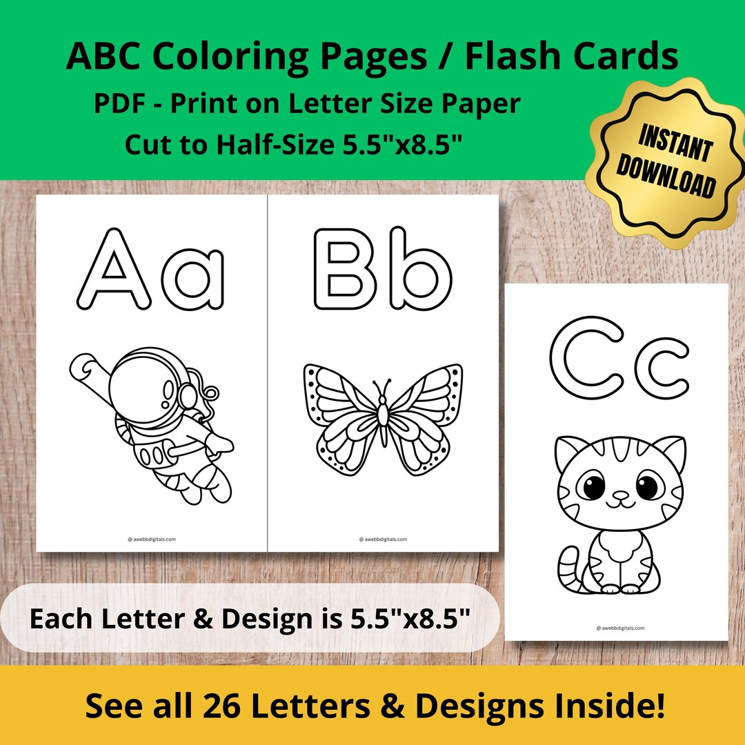 Alphabet Coloring Pages Flash Cards for Kids Fun Printable Learning ...