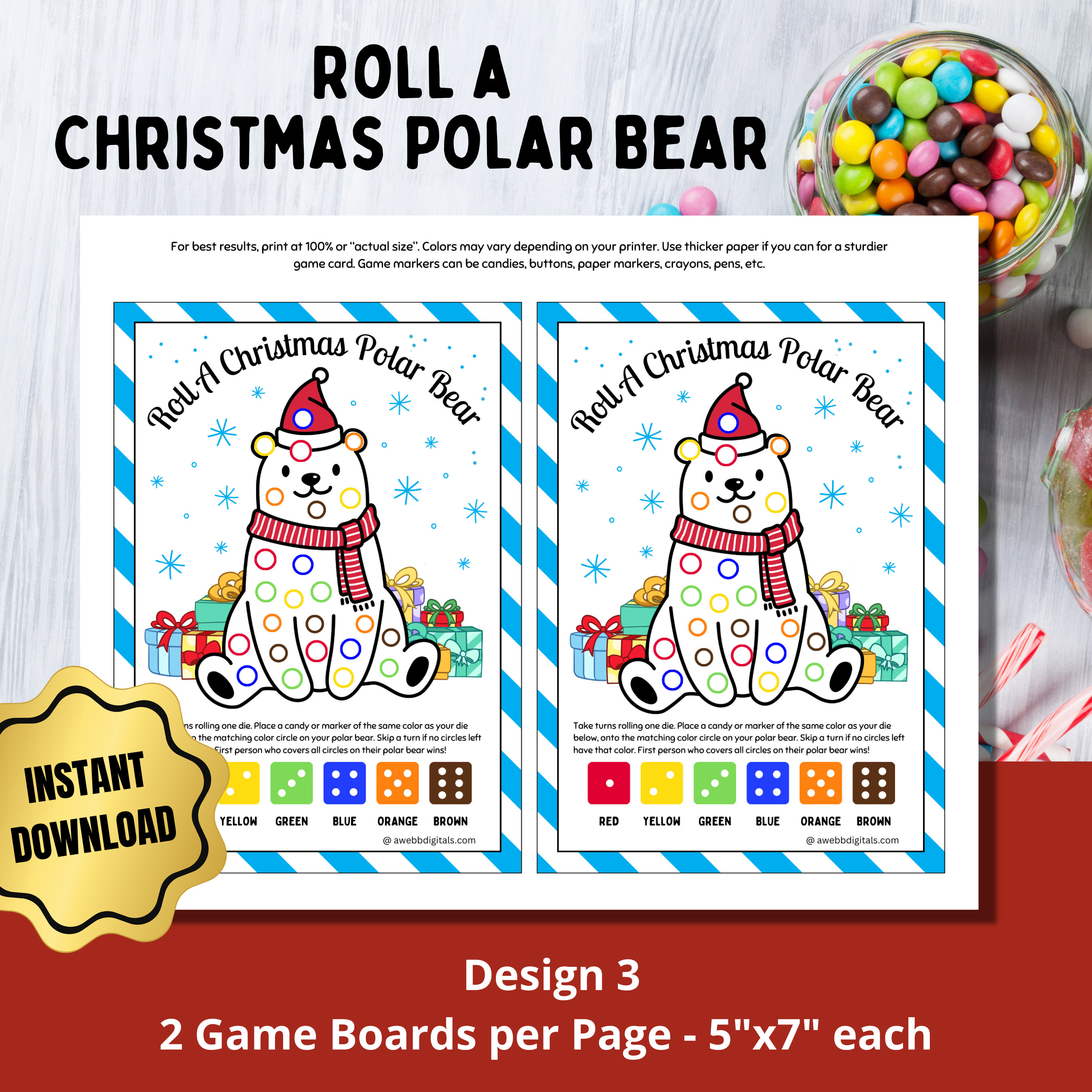Printable Christmas Dice Game Bundle for Kids Roll a Christmas Tree ...
